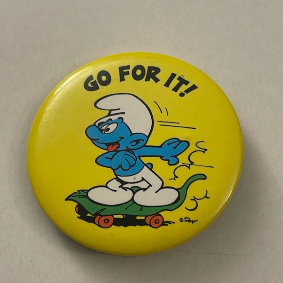 Smurfs | Other | Retro Smurf Peyo Skateboard Button Pin Avn | Poshmark